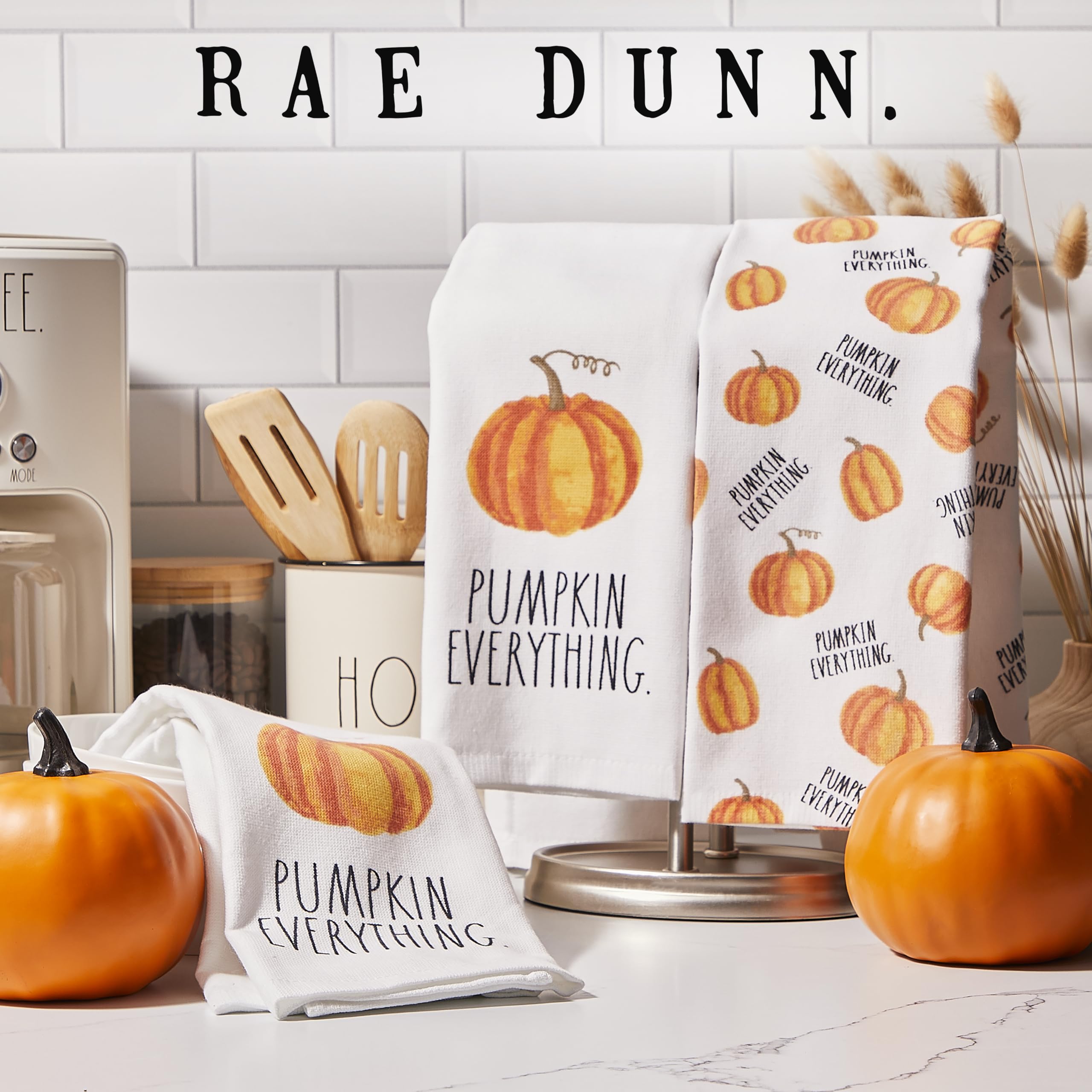 Rae Dunn Set of Hand Towels for Kitchen and Bathroom, 100% Cotton, Embroidered Dish Towels, Decorative Hand Towels, Pumpkin Everything, 3 Pack