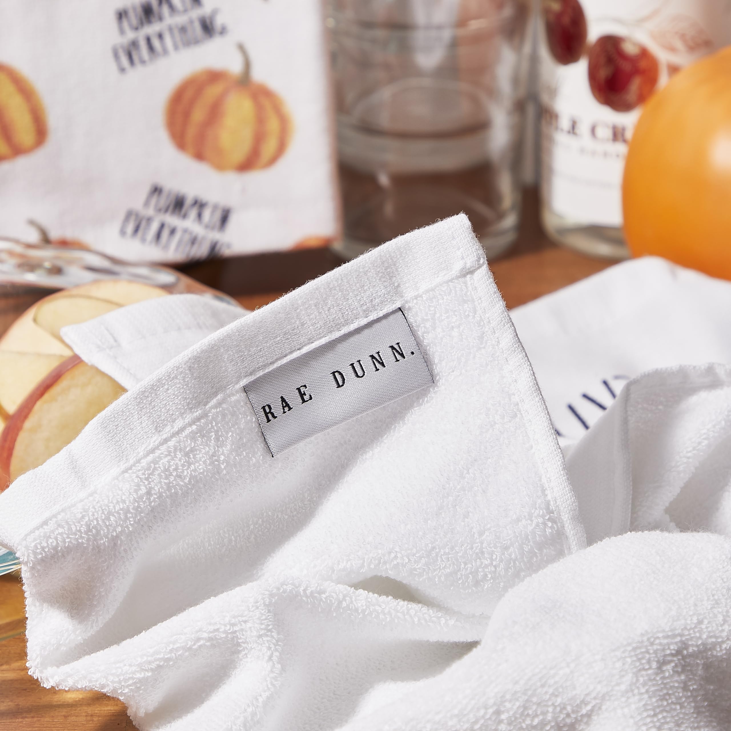 Rae Dunn Set of Hand Towels for Kitchen and Bathroom, 100% Cotton, Embroidered Dish Towels, Decorative Hand Towels, Pumpkin Everything, 3 Pack