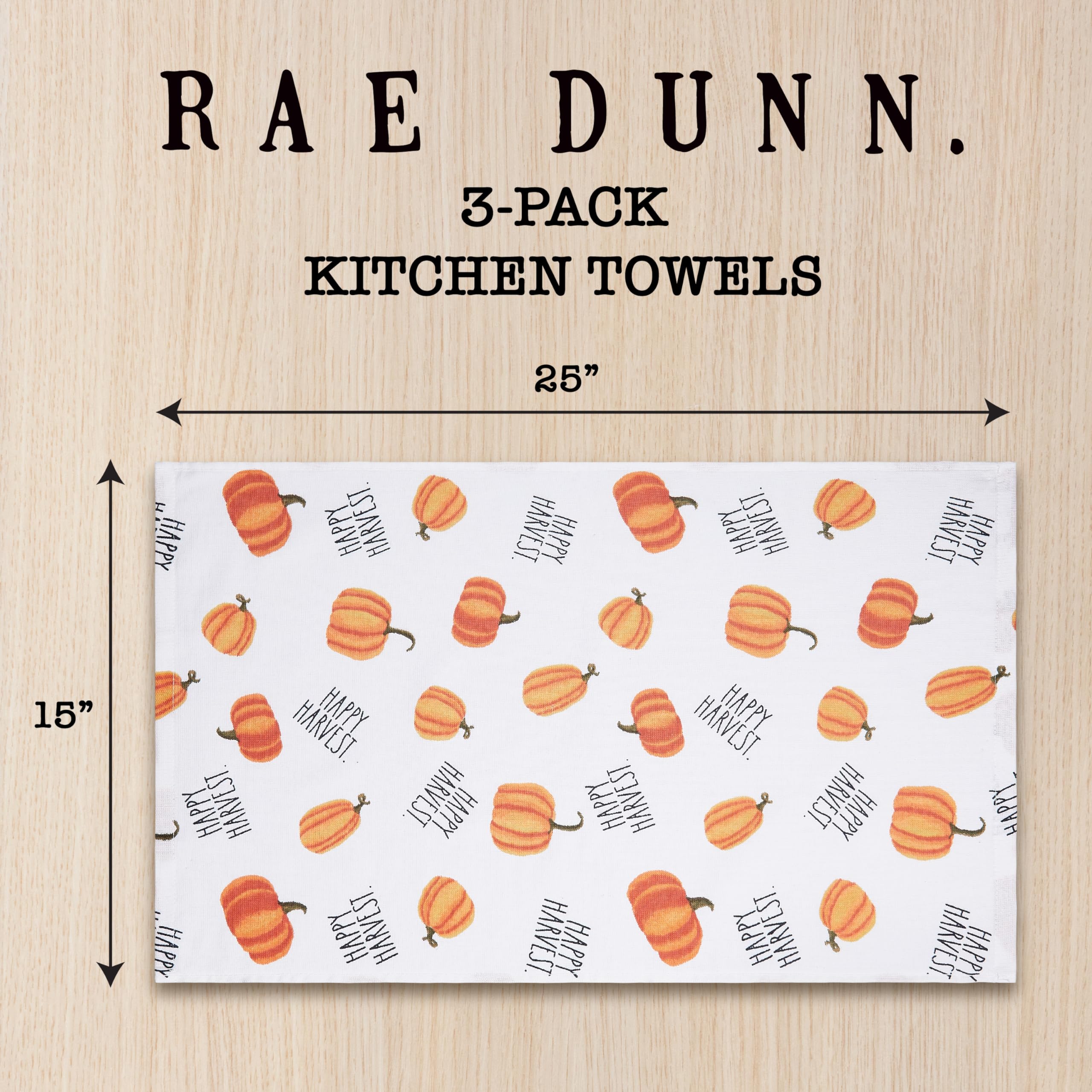 Rae Dunn Set of Hand Towels for Kitchen and Bathroom, 100% Cotton, Embroidered Dish Towels, Decorative Hand Towels, Pumpkin Everything, 3 Pack