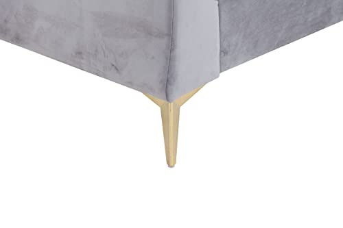 RUNWON 3 Seater 84.6'' Modern Chesterfield Curved Sectional Sofa Tufted Velvet 3 Seat Couch Button Tufed with Scroll Arms and Gold Metal Legs for Small Space Apartment Living Room, Grey