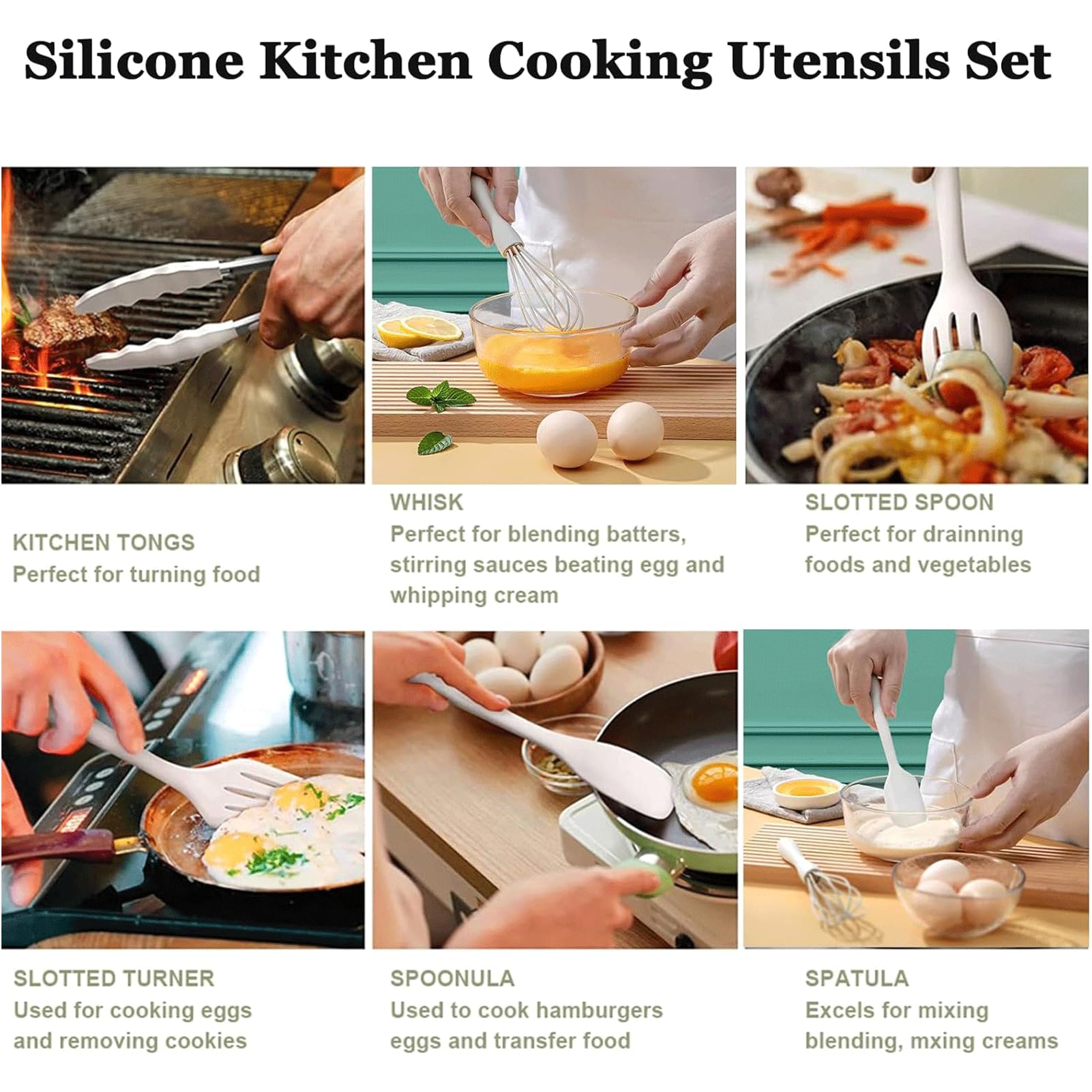 Silicone Kitchen Cooking Utensils Set,22 Pcs Heat Resistant Cooking Utensils Set, Tongs, Spoon, Spatula,Silicone Cooking Utensils Set for Nonstick Cookware,Kitchen Utensils Set (Khaki)