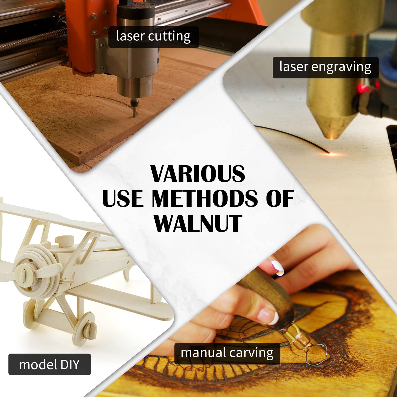 Vemkyrio 12 Pcs Walnut Unfinished Wood Craft, 3MM 1/8" x 12" x 12" Walnut Unfinished Plywood for Laser Cutting & Engraving, CNC Cutting, School DIY Projects