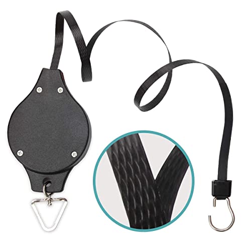 3 Pack Plant Pulley Hanger, Retractable Plant Hook Pulley, Adjustable Heavy Duty Plant Hanging Pulleys for Garden Baskets & Bird Feeder with 3 PCS Gold Metal Ceiling Plant Hooks (Black - 3 Pack)