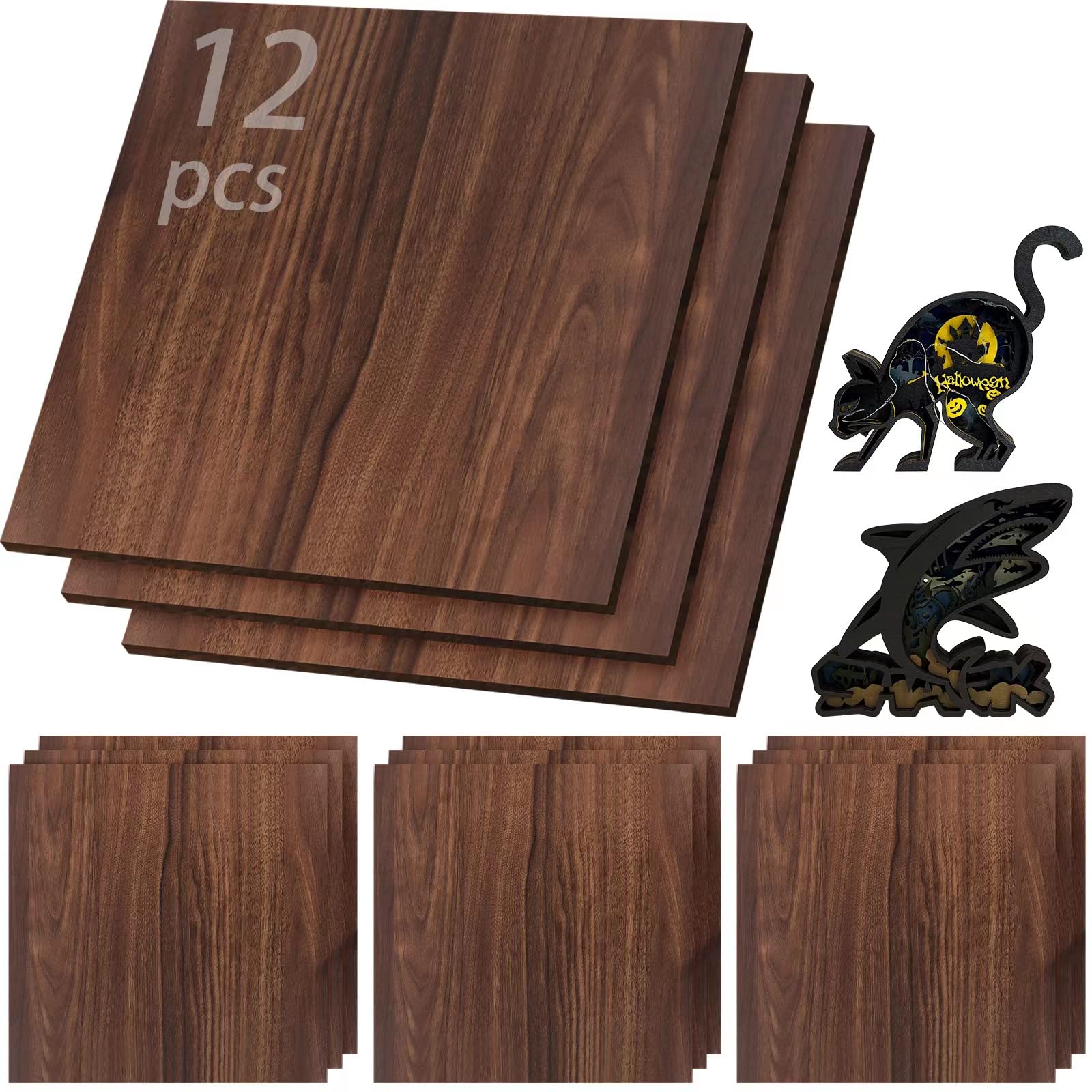 Vemkyrio 12 Pcs Walnut Unfinished Wood Craft, 3MM 1/8" x 12" x 12" Walnut Unfinished Plywood for Laser Cutting & Engraving, CNC Cutting, School DIY Projects