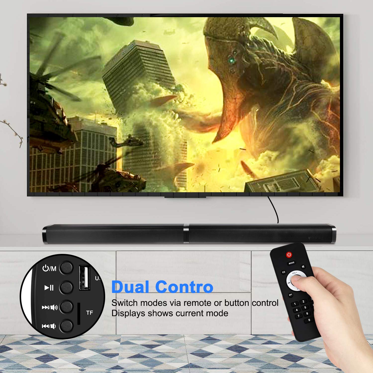 TV Soundbars Speaker with Bluetooth 40W Home Theater Audio Speaker System for TV Sound bar, 2 in 1 Wall Mountable 35inch Separable Speakers
