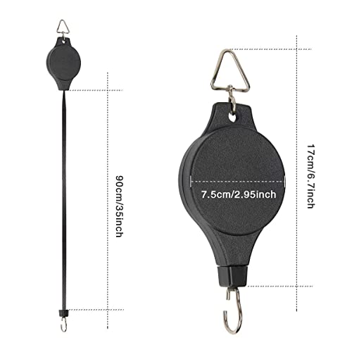 3 Pack Plant Pulley Hanger, Retractable Plant Hook Pulley, Adjustable Heavy Duty Plant Hanging Pulleys for Garden Baskets & Bird Feeder with 3 PCS Gold Metal Ceiling Plant Hooks (Black - 3 Pack)