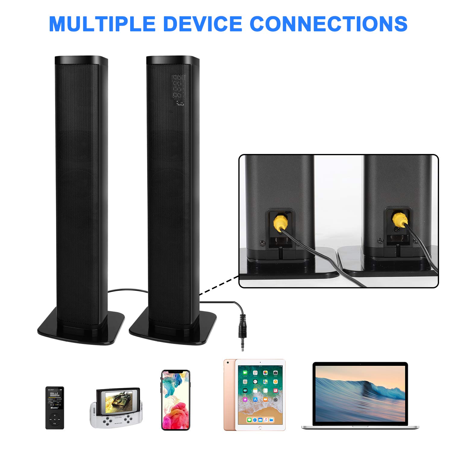 TV Soundbars Speaker with Bluetooth 40W Home Theater Audio Speaker System for TV Sound bar, 2 in 1 Wall Mountable 35inch Separable Speakers