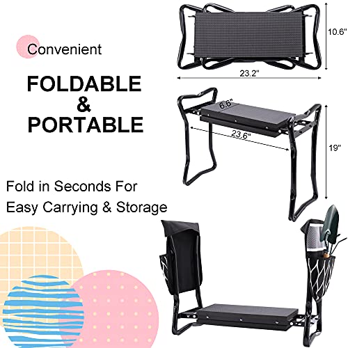 MOWARM Garden Kneeler Seat with Tool Bag and Free Garden Accessories Outdoor Tools, Comfy Eva Foam Padded Garden Stool Kneeling Chair (Black)