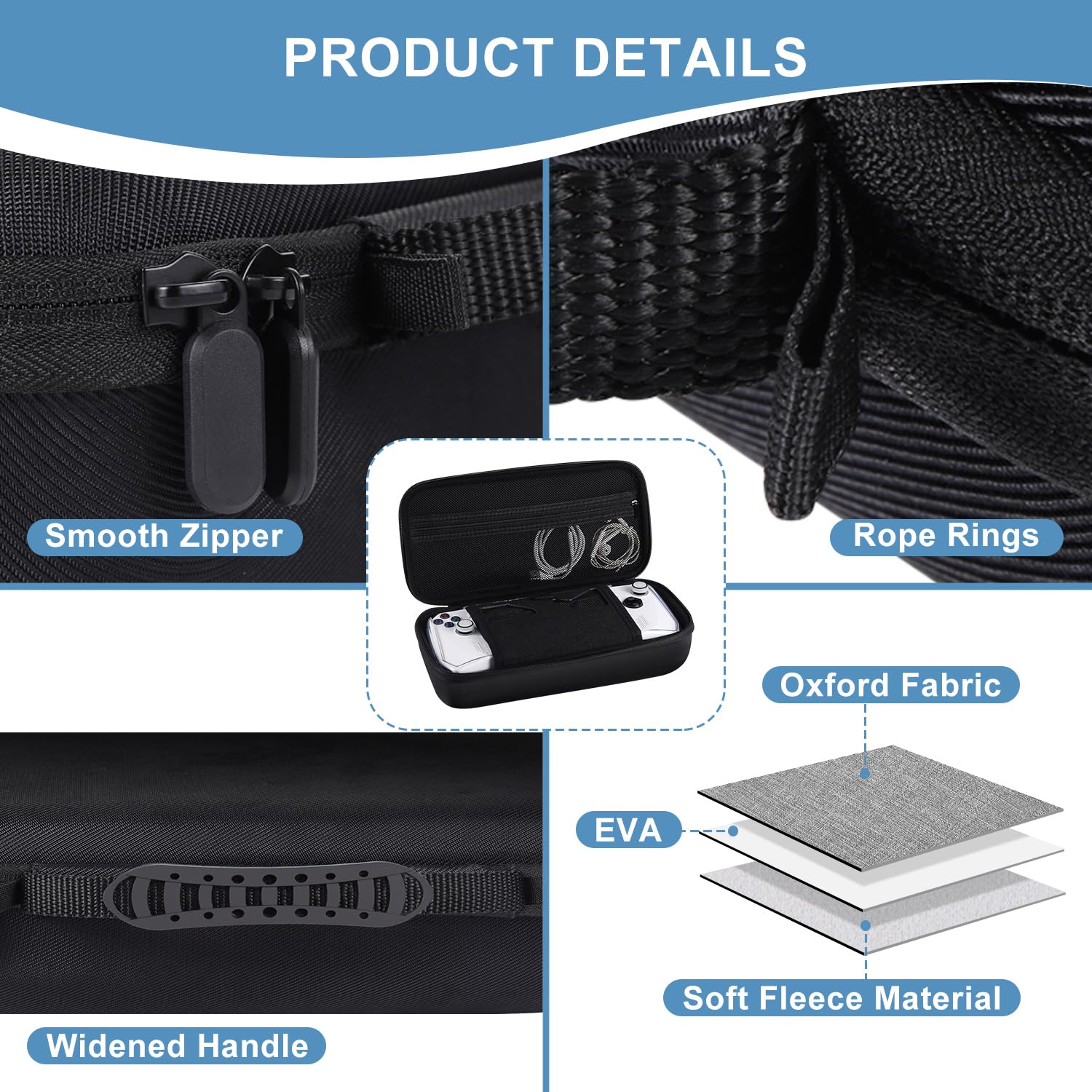 NICEPRING ROG Ally Handheld Case - Rog Ally Case for ASUS ROG Ally and Charger and Accessories - Back Bracket & Cooling Holes Design Waterproof Hard Shell Carrying Case - Handheld & Shoulder Carry