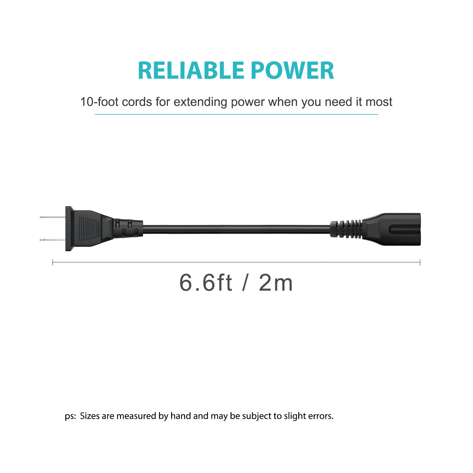 2-Pack 2 Prong AC Power Cord for Samsung 24" 32" 40" 43" 48" 49" 50" 55" 60" 65" 75" inch, UN40 UN43 UN48 UN49 UN50 UN55 UN60 UN65 UN70 UN75 UN78 LCD Smart 4K TV AC Power Supply Cord Cable Replacement