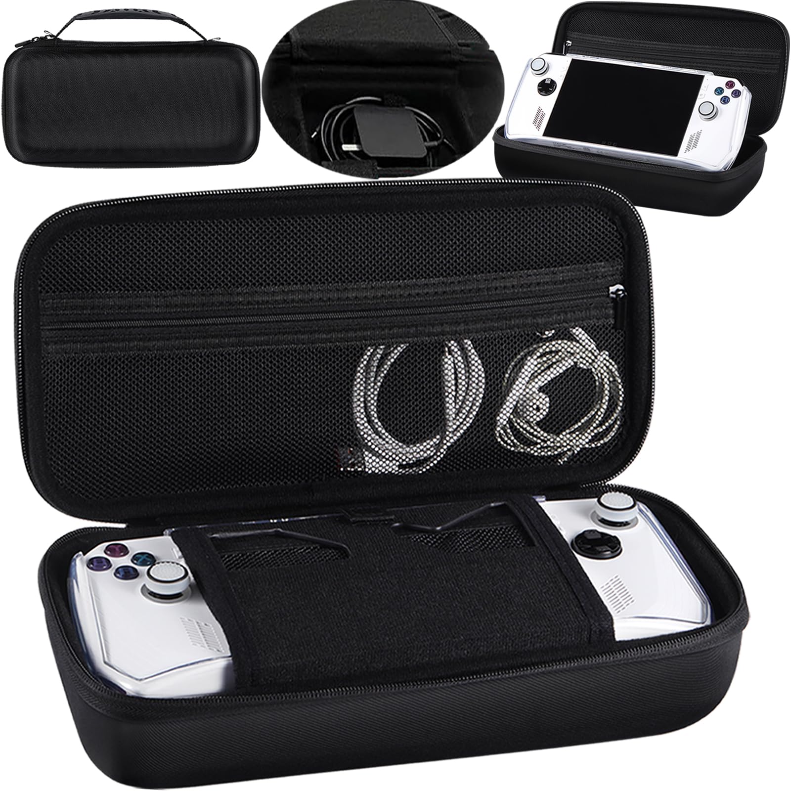 NICEPRING ROG Ally Handheld Case - Rog Ally Case for ASUS ROG Ally and Charger and Accessories - Back Bracket & Cooling Holes Design Waterproof Hard Shell Carrying Case - Handheld & Shoulder Carry