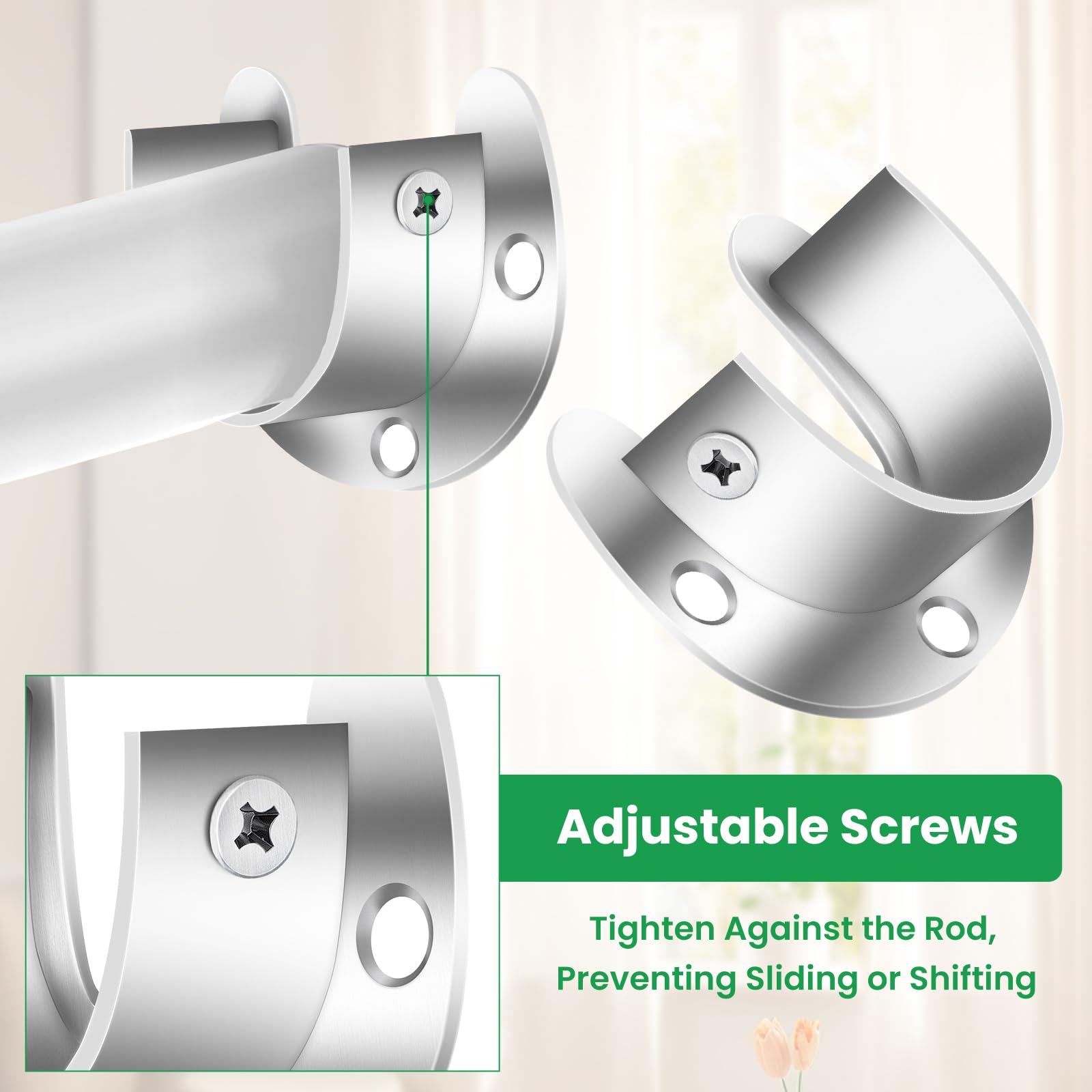 LAHONI 6PCS Closet Shelf & Rod Bracket, U-Shaped Closet Rod End Supports Set, Closet Pole Sockets Kit, Stainless Steel Closet Rod Holders for Hanging Clothes, Curtains, Shower Rods, Wardrobe, Wall