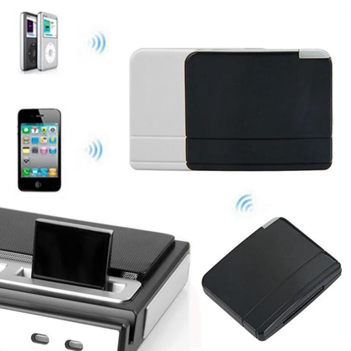 30 Pin Bluetooth Receiver Adapter for iPod iPhone iPad Speaker Dock Bluetooth A2DP Music Audio Receiver 30 Pin Compatible Bose iPod SoundDock (White)