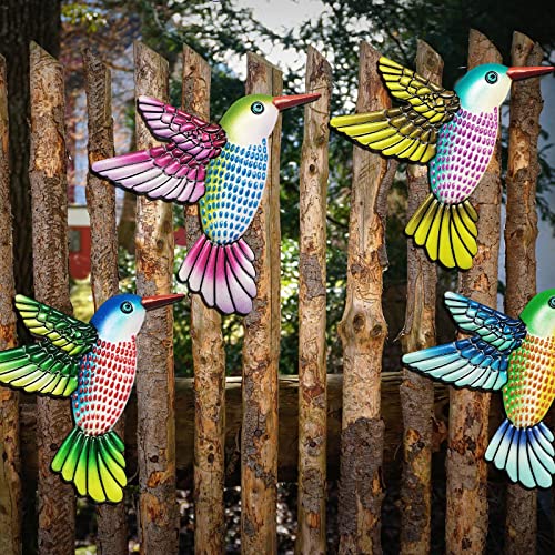 Cruis Cuka Metal Wall Art Garden Decor Mini Cute Hummingbird Wall Sculpture Fence Decorations for Outside 5.3 * 4.7" - Set of 4