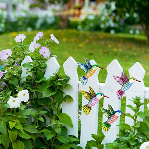 Cruis Cuka Metal Wall Art Garden Decor Mini Cute Hummingbird Wall Sculpture Fence Decorations for Outside 5.3 * 4.7" - Set of 4