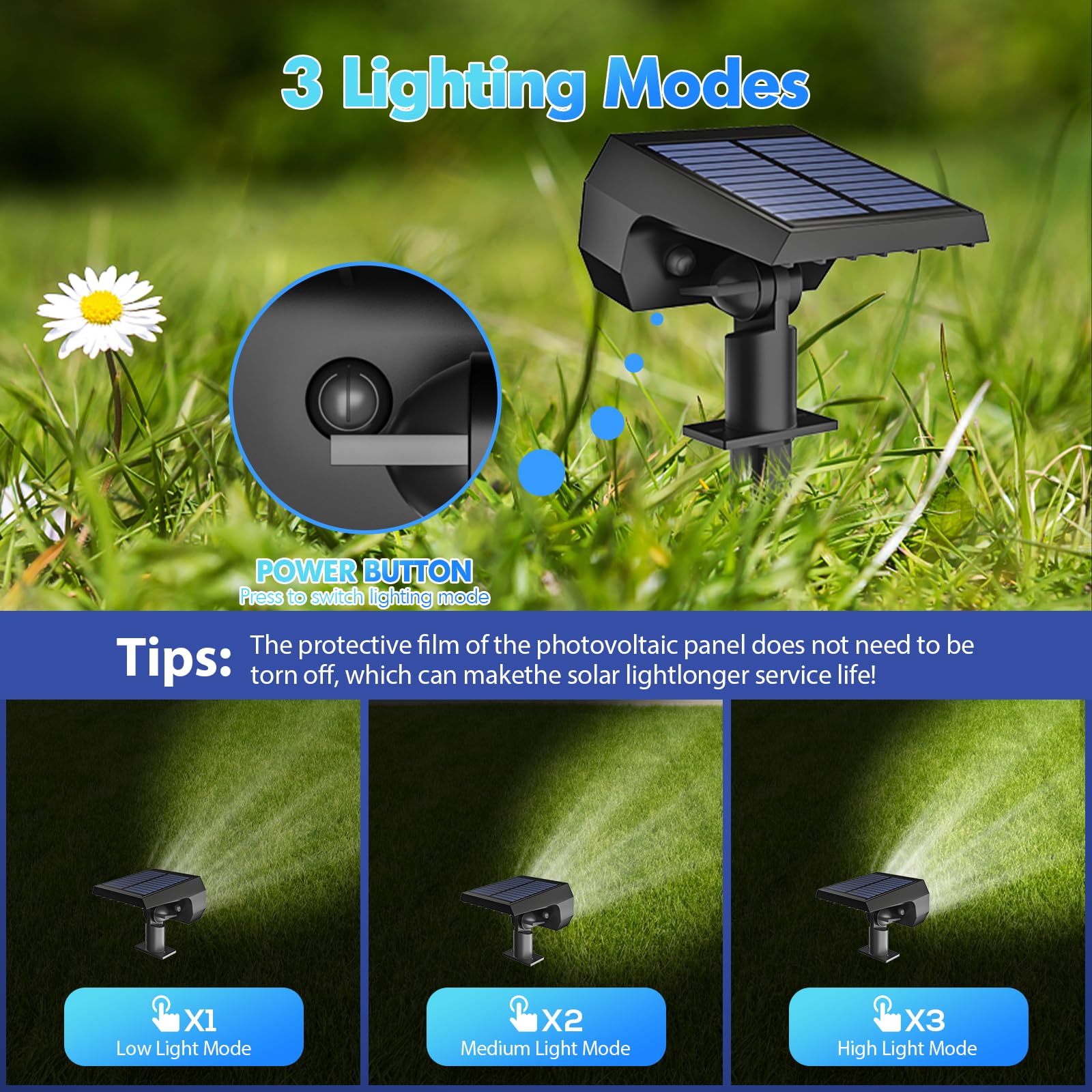 NYMPHY Solar Lights Outdoor Waterproof IP68, 56 LED 3 Lighting Modes Solar Powered Garden Yard Spot Solar Lights for Outside Landscape- 6 Pack (Cool White)