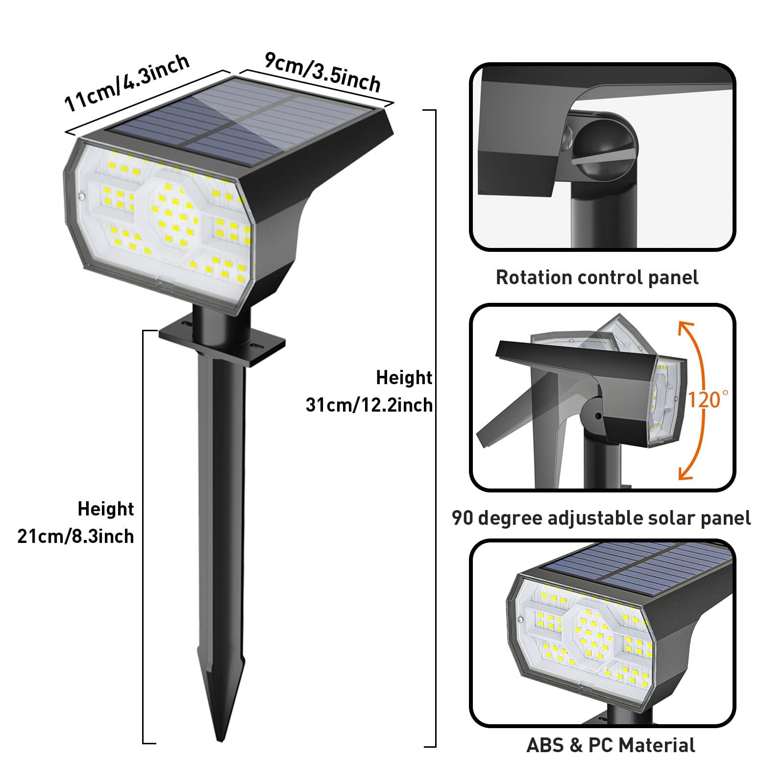 NYMPHY Solar Lights Outdoor Waterproof IP68, 56 LED 3 Lighting Modes Solar Powered Garden Yard Spot Solar Lights for Outside Landscape- 6 Pack (Cool White)