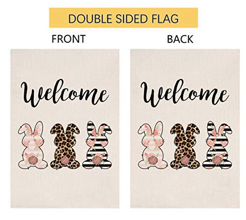 Welcome Easter Bunny Garden Flag Vertical Double Sided Burlap Yard Spring Rabbit Outdoor Decor 12.5 x 18 Inches