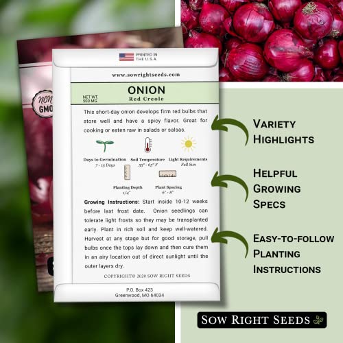 Sow Right Seeds - Red Creole Onion Seed for Planting - Non-GMO Heirloom Packet with Instructions to Plant a Home Vegetable Garden