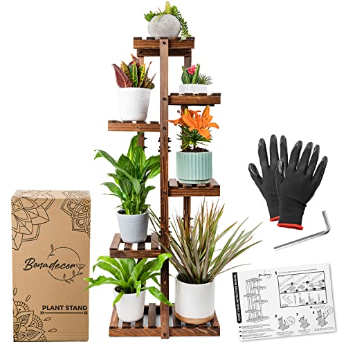 Bonadecor Plant Stand for Indoor Plants - Multiple Tier Wood Plant Shelf Indoor, 6-Tiered Corner Tall Plant Stand Outdoor, Plant Holders, Plant Rack, Plant Pots, Planters & Flowers Stand for Garden