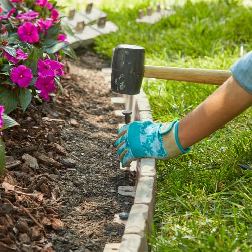 EasyFlex No-Dig Landscape Edging with Anchoring Spikes, 2.7 in Tall Decorative Stone-Look Garden Border, 15 Foot Kit, Brown