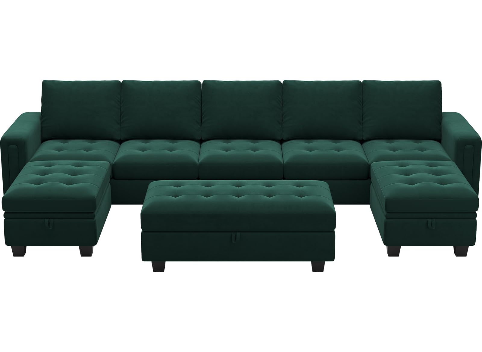 Belffin Modular Sectional Sofa Set Velvet U Shaped Sofa Set with Reversible Wide Chaise Convertible Corner Sectional Sofa Couch Set with Storage Ottoman Green