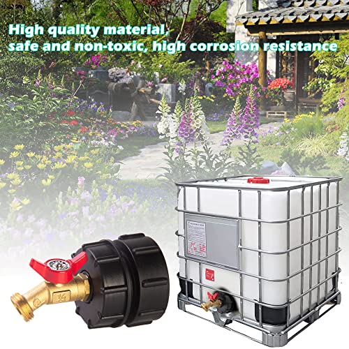 1 PCS IBC Tote Fittings Adapter, 275-330 Gallon Tank Adapter, 2" Fine Thread with 1 Brass Valve Faucet, Perfect for Garden Hose Connector Water Tank
