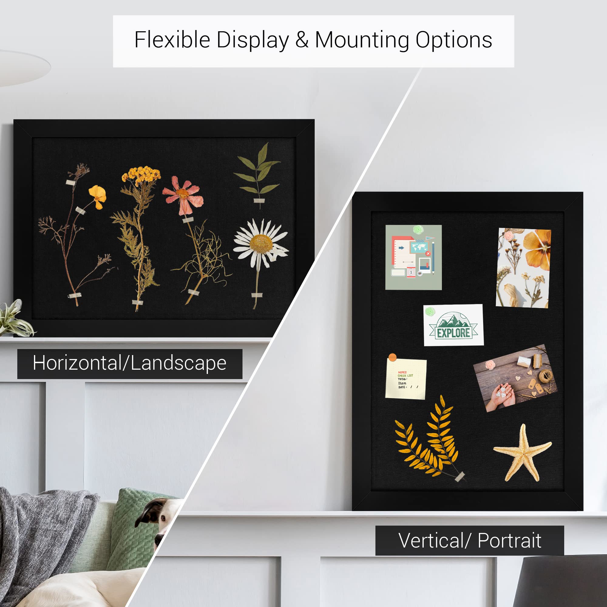 Board2by Black Cork Board Bulletin Board with Linen, Wood Framed 30" x 20" Corkboard, Office Board for Wall Decor, Wall Mounted Pin Board Picture Board with 20 Pushpins for School, Home & Office