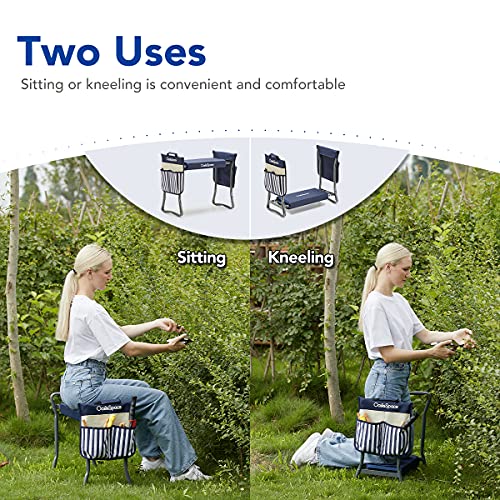 Garden Kneeler and Seat - Sturdy Garden Bench Stool with Thicken & Soft Kneeling Pad,Heavy Duty Foldable Garden Stool Bonus 2 Large Pouches for Gardening Tools by OasisSpace (Blue)