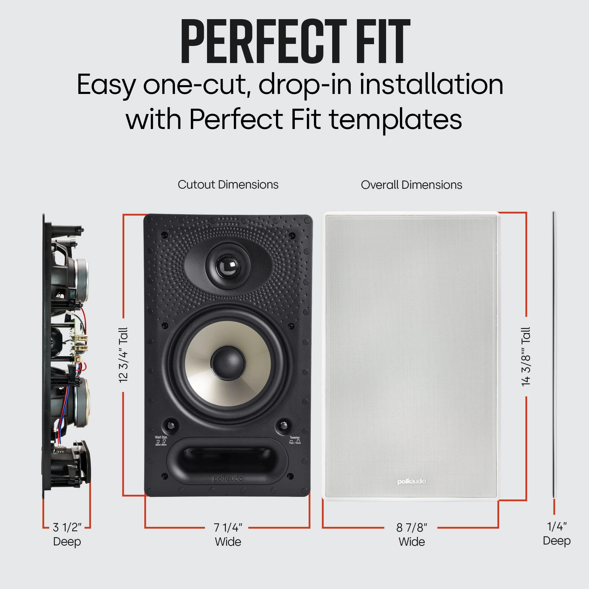 Polk Audio 65-RT in-Wall Speakers with 6.5" Driver - The Vanishing Series | 2 Speakers | Use as Left/Right Front Speakers, Stealth Side or Rear Surrounds | White, Paintable Grilles