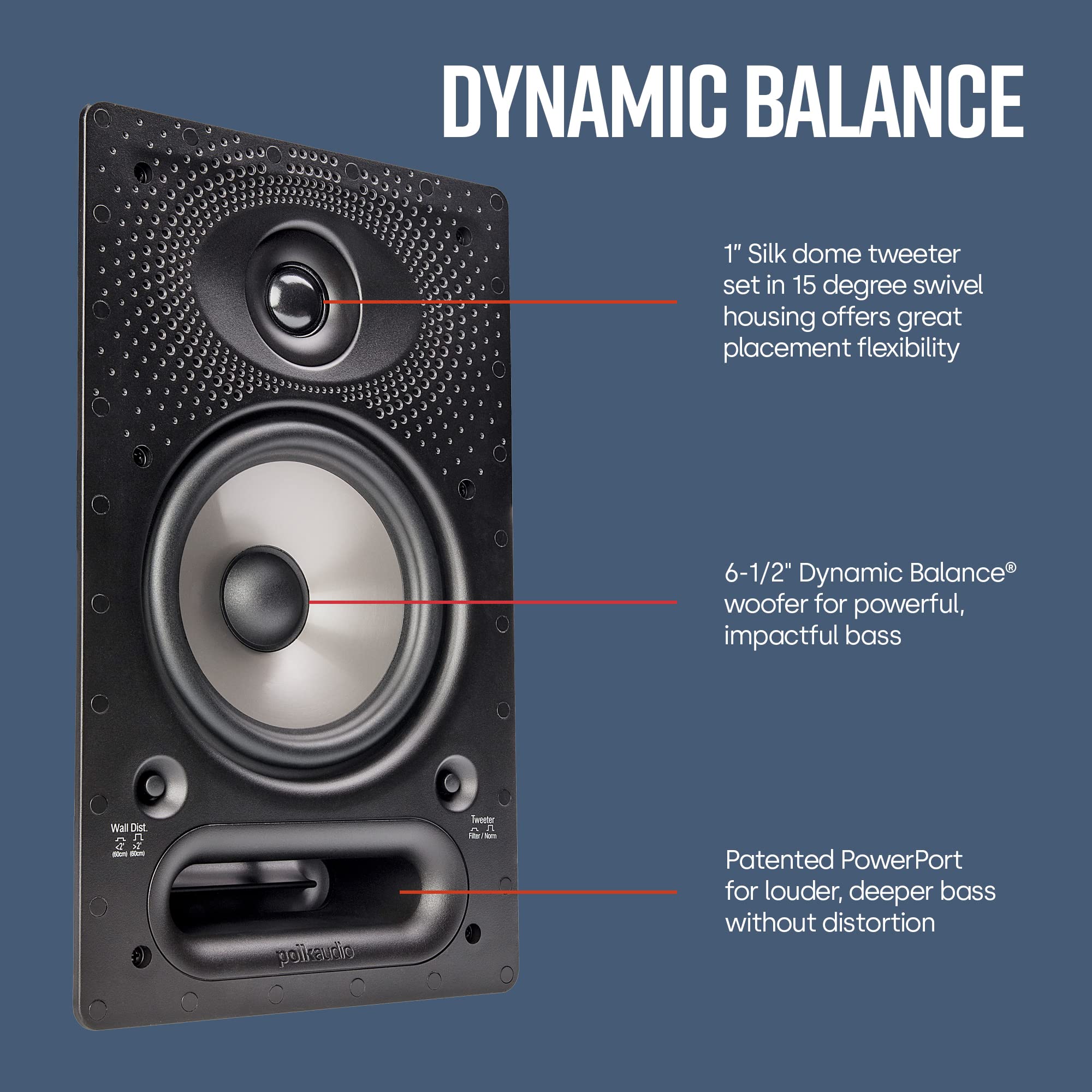 Polk Audio 65-RT in-Wall Speakers with 6.5" Driver - The Vanishing Series | 2 Speakers | Use as Left/Right Front Speakers, Stealth Side or Rear Surrounds | White, Paintable Grilles