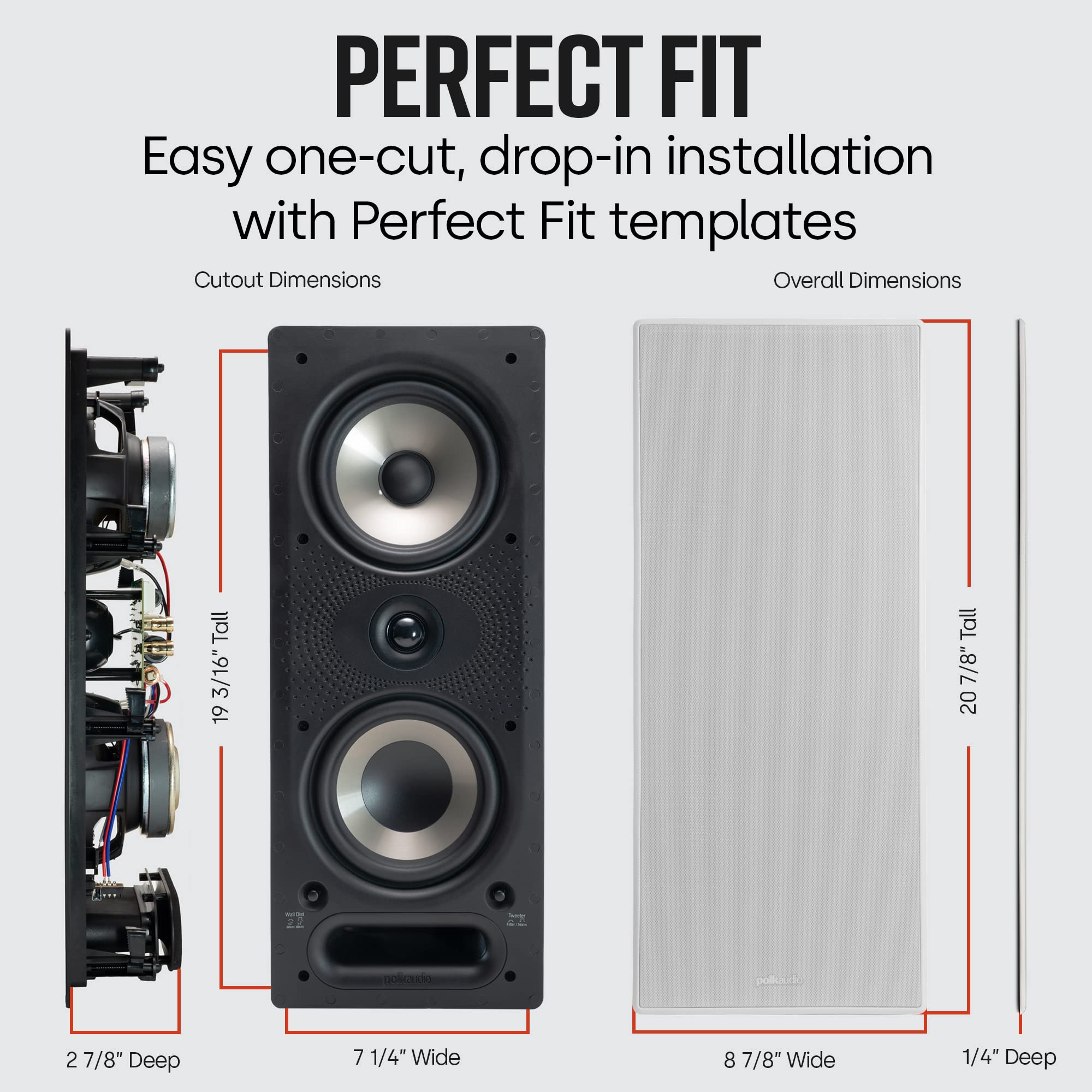 Polk Audio 265-RT 3-Way in-Wall Speakers - The Vanishing Series | 2 Speakers | Easily Fits in Ceiling/Wall | Use in Front, Rear or as Surrounds | White, Paintable Grille