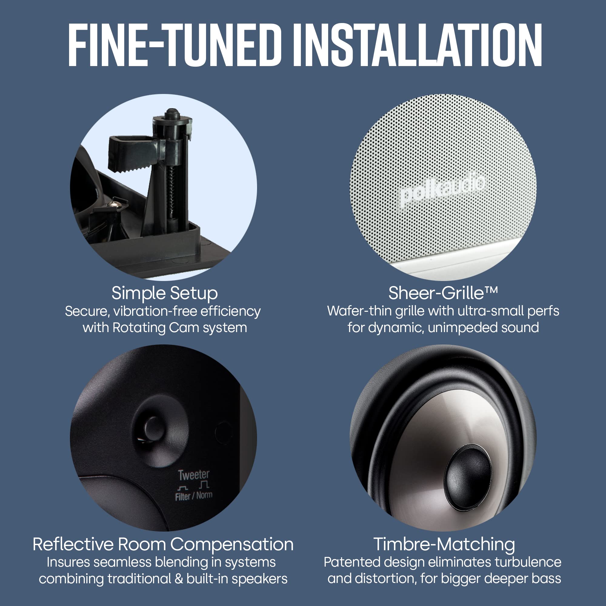 Polk Audio 265-RT 3-Way in-Wall Speakers - The Vanishing Series | 2 Speakers | Easily Fits in Ceiling/Wall | Use in Front, Rear or as Surrounds | White, Paintable Grille