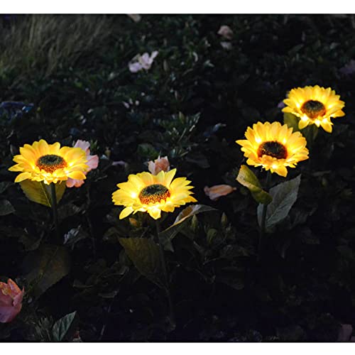 Abkshine New Upgraded 4 Pack Sunflower Solar Lights Outdoor Garden Decorative, Artificial Solar Powered Sunflowers Flowers Lights for Garden Yard Patio Thanksgiving Cemetery Decorations