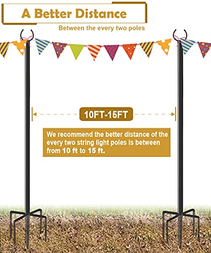 Derkniel 10 FT Outdoor String Light Pole Stand for Garden Lawn, Adjustable Globe Patio Light Post for Hanging Outside Decorate Lighting, 2 Packs
