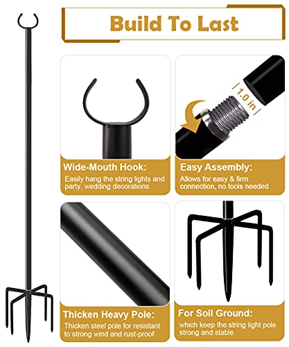 Derkniel 10 FT Outdoor String Light Pole Stand for Garden Lawn, Adjustable Globe Patio Light Post for Hanging Outside Decorate Lighting, 2 Packs