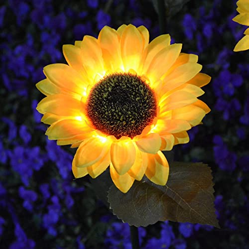 Abkshine New Upgraded 4 Pack Sunflower Solar Lights Outdoor Garden Decorative, Artificial Solar Powered Sunflowers Flowers Lights for Garden Yard Patio Thanksgiving Cemetery Decorations