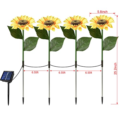 Abkshine New Upgraded 4 Pack Sunflower Solar Lights Outdoor Garden Decorative, Artificial Solar Powered Sunflowers Flowers Lights for Garden Yard Patio Thanksgiving Cemetery Decorations