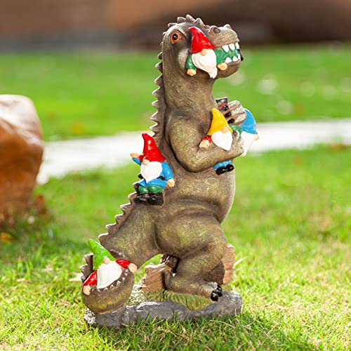 Malister 14 Inch Dinosaur Gnomes Garden Statues for Fall Winter Garden Decor, Garden Gnomes Statues Outdoor Decor, Outdoor Statues for Patio, Lawn, Yard Decorations Outdoor, Housewarming Garden Gifts