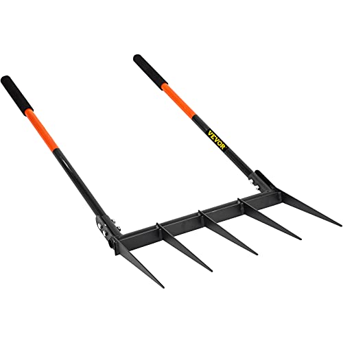 VEVOR Broad Fork Tool, 5 Tines 20 in Wide, Garden Tool with Fiberglass Handle for Gardening and Cultivating, Aerate Clay Soil for Farm