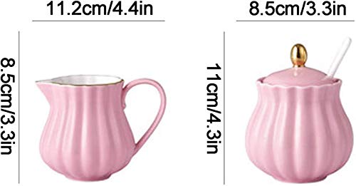 KURKUR French Press Coffee Maker, Porcelain Creamer And Sugar Set With Lid Pumpkin Fluted Shape Coffee Serving Set Milk Pitcher 220cc/7.4oz For Coffee And Tea (Color : Pink)