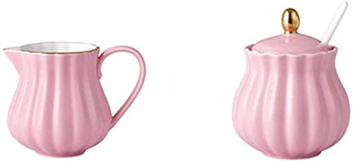 KURKUR French Press Coffee Maker, Porcelain Creamer And Sugar Set With Lid Pumpkin Fluted Shape Coffee Serving Set Milk Pitcher 220cc/7.4oz For Coffee And Tea (Color : Pink)