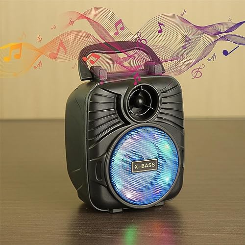 Wireless Bluetooth Speaker, Portable Speaker with Coloured Running Lights Bluetooth Speaker, Wireless Compact Audio Subwoofer 360° Surround Sound with TFC Card, AUX Cable, USB Flash Card (Blue)