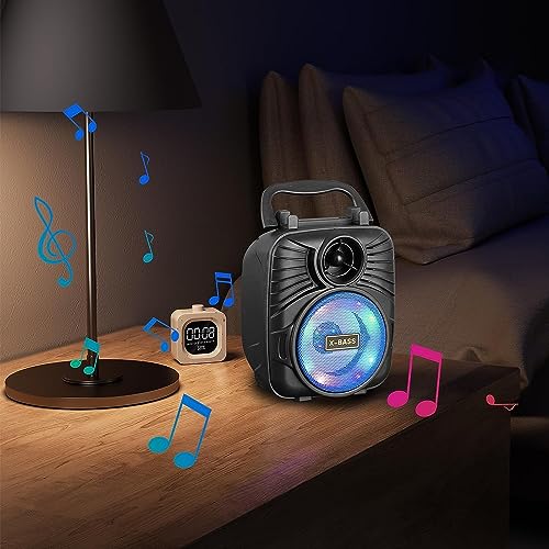 Wireless Bluetooth Speaker, Portable Speaker with Coloured Running Lights Bluetooth Speaker, Wireless Compact Audio Subwoofer 360° Surround Sound with TFC Card, AUX Cable, USB Flash Card (Blue)