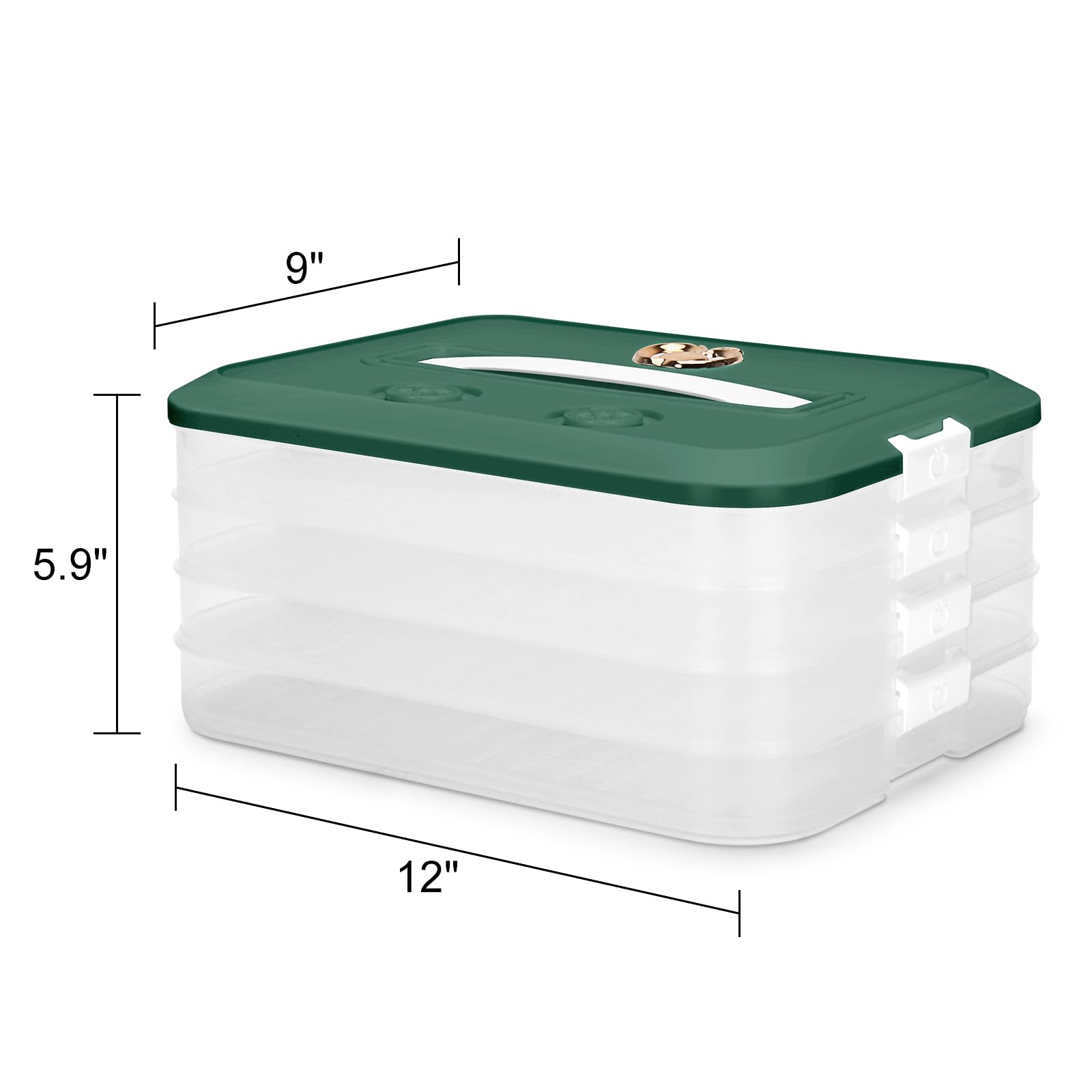OFFKITSLY Food Storage Containers with Lids, Plastic Cookie Storage Containers Airtight, 4-Layer Stackable Food Containers Dumpling Storage Box, Green