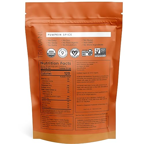 Truvani Vegan Pea Protein Powder | Pumpkin Spice | 20g Organic Plant Based Protein | 20 Servings | Keto | Gluten & Dairy Free | Low Carb | No Added Sugar