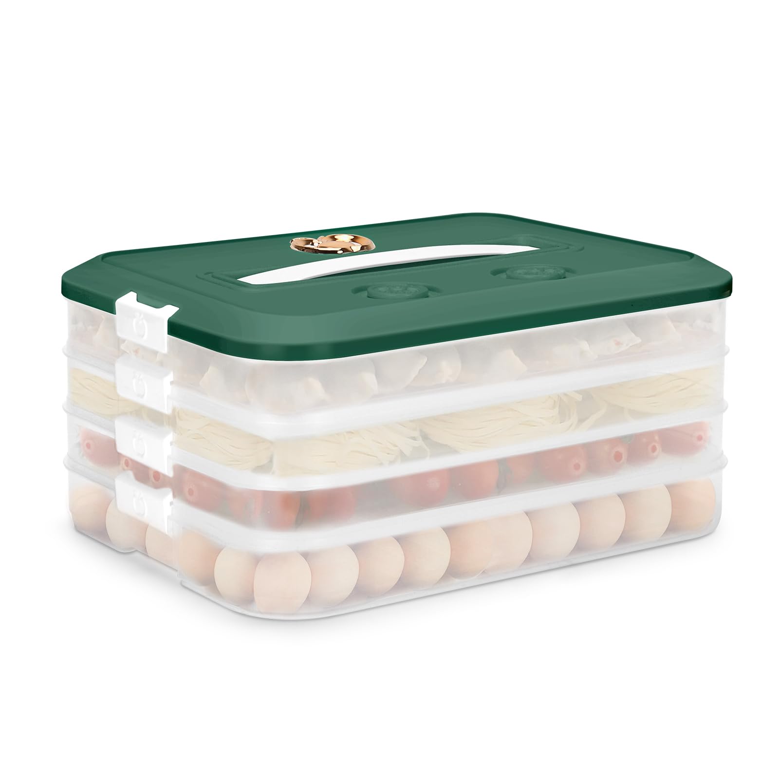OFFKITSLY Food Storage Containers with Lids, Plastic Cookie Storage Containers Airtight, 4-Layer Stackable Food Containers Dumpling Storage Box, Green