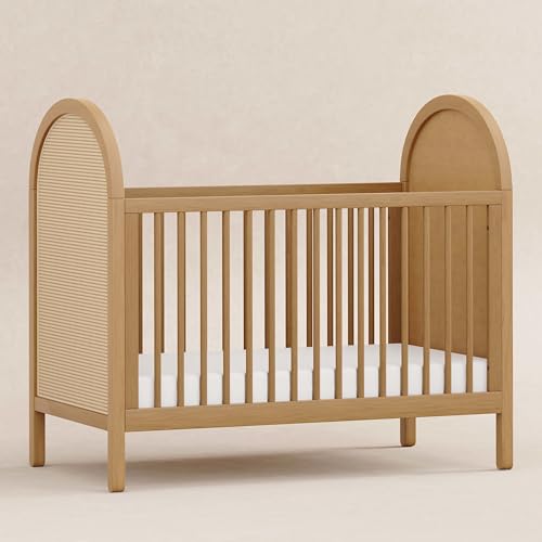 babyletto Bondi Cane 3-in-1 Convertible Crib with Toddler Bed Conversion Kit in Honey with Natural Cane, Greenguard Gold Certified