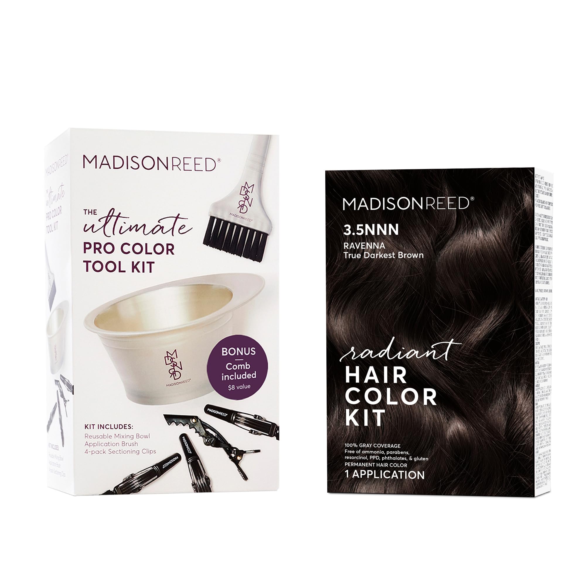 Madison Reed Starter Pack for Gorgeous, Lasting, Permanent Hair Color - Brunette, Radiant Hair Color Kit in Ravenna Brown 3.5NNN & Ultimate Pro Color Tool Kit