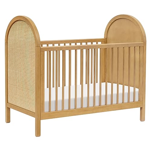 babyletto Bondi Cane 3-in-1 Convertible Crib with Toddler Bed Conversion Kit in Honey with Natural Cane, Greenguard Gold Certified